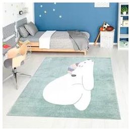 Kinderteppich Carpet City "ANIME921", gr&uuml;n, B:160cm H:11mm L:230cm, Polypropylen (PP), Teppiche, Kinderteppich, Kinderzimmer Teppich Modern mit Mond, Blumen, Wolken, Creme, Multi