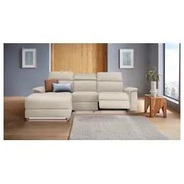 Ecksofa Home Affaire "Pareli, L-Form, 259cm,m. Recamiere, Echtleder, Kunstleder, Webstoff", beige (creme), B:259cm H:98cm T:163cm, Webstoff (95% Polyester 5%Nylon), Sofas, Ecksofa, man. o. elektr. Relaxfunktion, USB/Kopfteilverstellg u. LED