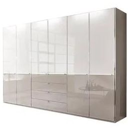 Kleiderschrank Wiemann "Shanghai, Dreht&uuml;renschrank, Schrank mit 2-farbiger Glasfront", wei&szlig; (wei&szlig;, kieselgrau), B:300cm H:220cm T:58cm, Glas, Kunststoff, Metall, Schr&auml;nke, Kleiderschrank, mit hochwertiger Glasfront, Schubk&auml;sten und T&uuml;ren inkl. D&auml;mpfung