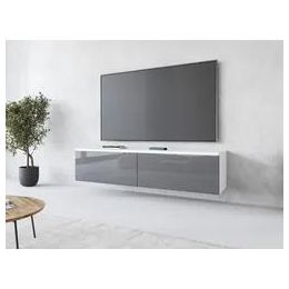 Lowboard Home Affaire "LOWBOARD D, wahlweise mit oder ohne Beleuchtung", wei&szlig; (korpus wei&szlig; matt, front grau hochglanz), B:140cm H:30cm T:33cm, Sideboards, Lowboard, modernes TV-Board ohne Griffe, mit viel Stauraum,stehend und h&auml;ngend