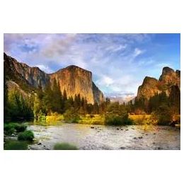 Fototapete papermoon "YOSEMITE TAL-GEBIRGE BLUME BERGE SONNE WALD FLUSS FELSE", bunt, B:3m L:2,23m, Vlies, Tapeten