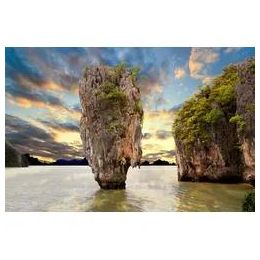Fototapete papermoon "INSEL-PHANG NGA THAILAND JAMES BOND KLIPPE GEBIRGE MEER", bunt, B:3,5m L:2,6m, Vlies, Tapeten