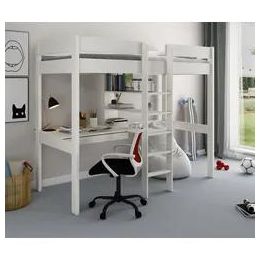 Hochbett OTTO HOME "Stockbett, Kinderbett, "ROBIN " FSC zertifiziertes Massivholz", wei&szlig;, B:99cm H:174cm L:208cm, Hochbetten, Hochbett, mit Schreibtisch und Regalen