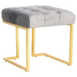 Sitzhocker Kayoom "Hocker Rare, Edler Touch durch goldenes Gestell", grau, B:48cm H:48cm T:48cm, Bezug: 100% Polyester (Samt) Gestell: Edelstahl, Hocker, Sitzhocker, eckig, samtweich, gesteppt, mit Zierkn&ouml;pfen, Edelstahlgestell