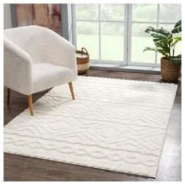 Hochflor-Teppich Carpet City "Focus 3382", beige (creme), B:160cm H:20mm L:230cm, Polypropylen, Teppiche, Boho-Teppich, Hochtief-Muster/ 3D-Effekt, f&uuml;r Wohnzimmer, Schlafzimmer