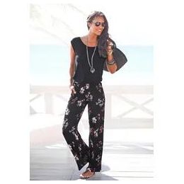 Overall Lascana, Damen, Gr. 40, N-Gr, bunt (bedruckt), Jersey, Obermaterial: 100% Viskose, bedruckt, figurumspielend lang, Rundhals, Overalls Overall, mit weitem Bein und Taschen, lockerer Jumpsuit, sommerlich