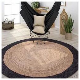 Teppich Paco Home "Viborg 594", schwarz, H:6mm &Oslash;:120cm, Jute, Teppiche, Teppich, Jute, Modern, Boho, Ethno, Handgefertigter Natur-Teppich