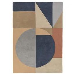 Wollteppich FLAIR RUGS "Esre, aus 100% Wolle", bunt (multi), B:160cm H:9mm L:230cm, Wolle, Teppiche, geometrisches Design, handgearbeiteter Konturenschnitt, Wohnzimmer