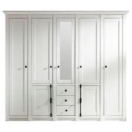 Kleiderschrank Home Affaire "California Landhaus W&auml;scheschrank mit Spiegel, 147 oder 236cm breit", wei&szlig; (pinie wei&szlig;), B:236cm H:206cm T:64cm, FSC-zertifizierter Holzwerkstoff, Schr&auml;nke, Kleiderschrank, INKLUSIVE komplette Innenausstattung, mit einzigartigen Griffen