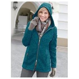 Kapuzenfleecejacke Casual Looks, Damen, Gr. 52, blau (petrol, meliert), 100% Polyester, meliert, unifarben, figurumspielend, Jacken