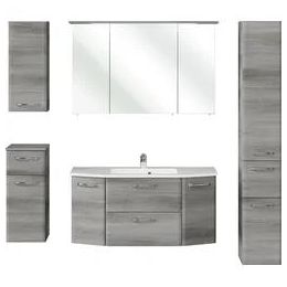 Badm&ouml;bel-Set SAPHIR "Quickset 5-teilig, Mineralmarmor-Waschtisch und LED-Spiegelschrank", grau (graphit struktur quer nachbildung), B:175cm H:200cm T:48cm, Holzwerkstoff, Kastenm&ouml;bel-Sets, Badm&ouml;bel-Set, Hochschrank, Unterschrank, H&auml;ngeschrank, inkl. T&uuml;rd&auml;mpfer