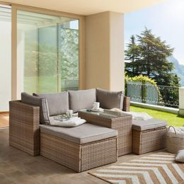 Ambia Garden Loungegarnitur, Braun, Kunststoff, Glas, Textil, eckig, Loungem&ouml;bel, Gartenlounge-Sets