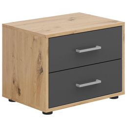 Nachtschrank, Anthrazit, Eiche Artisan, Grauwei&szlig;, Kunststoff, 2 Schublade(n) Schubladen, 50x38x35 cm, FSC Mix, Schlafzimmer, Nachttische