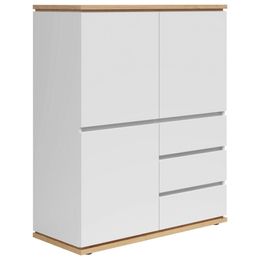 Xora Highboard, Wei&szlig;, Eiche Artisan, Holzwerkstoff, 3 F&auml;cher, 3 Schublade(n) Schubladen, 100x121x42 cm, FSC Mix, Beim&ouml;bel erh&auml;ltlich, stehend, Wohnzimmer, Kommoden & Sideboards, Highboards