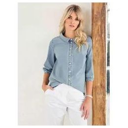 Jeansbluse Heine, Damen, Gr. 46, blau (blau, bleached), 78% Baumwolle, 20% Polyester, 2% Elasthan, unifarben, Blusen Jeansbluse
