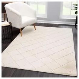 Hochflor-Teppich Carpet City "Moment", beige (creme), B:80cm H:31mm L:150cm, Polyester, Teppiche, besonders weich, Kaninchen Fell Haptik, 3D-Effekt, Rauten, Wohnzimmer