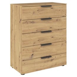 Rauch M&ouml;bel Kommode, Graphit, Eiche Artisan, Metall, 5 Schublade(n) Schubladen, 80x100x42 cm, Blauer Engel, BQ - B&uuml;ndnis f&uuml;r Qualit&auml;t, Made in Germany, Wohnzimmer, Kommoden & Sideboards, Kommoden