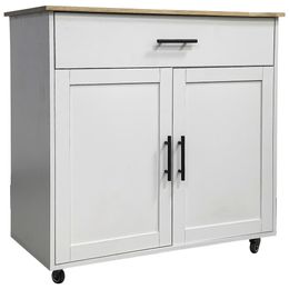 Mid.you Servierwagen Kitchen trolley, Wei&szlig;, Metall, Kautschukholz, vollmassiv, 1 Schublade(n) Schubladen, rechteckig, Rollen, 90x88x47 cm, einfacher Aufbau, Esszimmer, Barm&ouml;bel, Barwagen