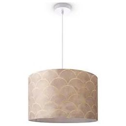 Paco Home Pendelleuchte "Hugo Pillar", wei&szlig;, &Oslash; 45,5cm H: 27cm, Leuchten, Pendelleuchte Esstisch Lampe Wohnzimmer Stoffschirm Vintage Modern, Pendelleuchte