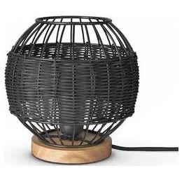 Paco Home Tischleuchte "PUGLO", schwarz, &Oslash; 20cm H: 21cm, Leuchten, Rattan Schreib LED Rustikal Boho Holz E27, Tischleuchte