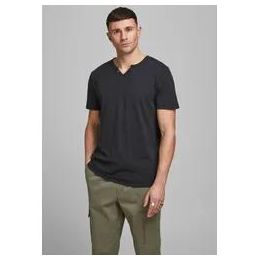 Jack & Jones T-Shirt JACK & JONES "SPLIT NECK TEE", Herren, Gr. XXL, schwarz, Jersey, Obermaterial: 100% Baumwolle, schmal h&uuml;ftbedeckend, V-Ausschnitt, gerader Abschluss, Shirts T-Shirt