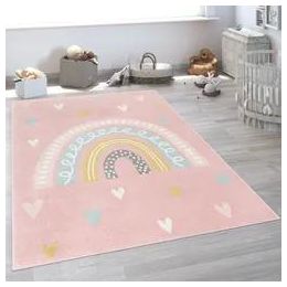Kinderteppich Paco Home "Nino 887", pink, B:133cm H:13mm L:133cm, Polypropylen, Teppiche, Kinderteppich, Kurzflor, Spielteppich, Motiv Regenbogen & Herzen, Kinderzimmer