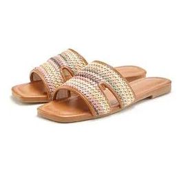 Pantolette Lascana "Sandale, offener Schuh, Sommerschuh, Mule", Damen, Gr. 41, bunt, Obermaterial: 100% Textilmaterial. Decksohle: 100% Lederimitat. Futter: 100% Lederimitat. Laufsohle: 100% Synthetik, Flechtoptik, mehrfarbig, Schuhe Pantolette, in mehrfarbiger Bast-Optik VEGAN