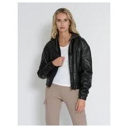 Blouson Mustang "31022232", Damen, Gr. XL, schwarz, Obermaterial: 100% Lammleder. Innenfutter: 60% Baumwolle, 40% Polyester. &Auml;rmelfutter: 100% Polyester. Wattierung: 100% Polyester. Kapuze: 55% Baumwolle, 45% Polyester, Jacken Blouson