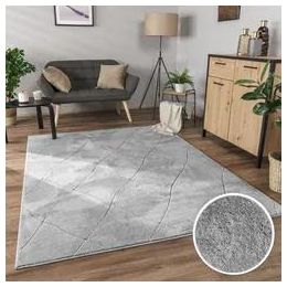 Teppich Paco Home "Utrecht 641", grau, B:120cm H:4mm L:160cm, Polyester, Teppiche, Teppich, Kurzflor, Uni Farben, 3D-Design, Rauten Muster, besonders weich