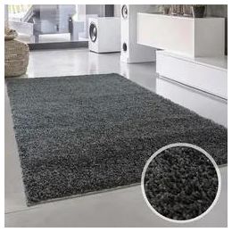 Hochflor-Teppich Carpet City "Shaggi uni 500" Gr. 5, grau (dunkelgrau), B:200cm H:30mm L:200cm, Kunstfaser, Teppiche, L&auml;ufer, Shaggy, Uni, Langflor, weich, Wohnzimmer, Schlafzimmer, Kinder