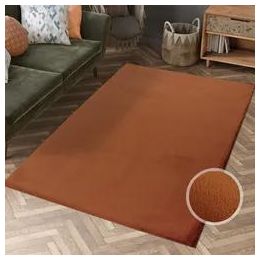Hochflor-Teppich Carpet City "TOPIA 400", orange (terra), B:120cm H:21mm L:170cm, Polyester, Teppiche, Kunstfell-Teppich mit Kaninchenfell-Optik, Haptik, Schlafzimmer