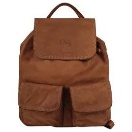 Cityrucksack CLUTY, Damen, Gr. B/H/T: 32cm x 28cm x 12cm, onesize, braun (cognac), Leder, Rindsleder, Retro, Rucks&auml;cke Cityrucksack, echt Leder, Made in Italy