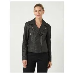 Lederjacke Y.A.S "YASSOPHIE LEATHER JACKET", Damen, Gr. XL, schwarz, Web, Obermaterial: 100% Ziegenleder, unifarben, figurbetont, V-Ausschnitt, Jacken, mit Biker Details