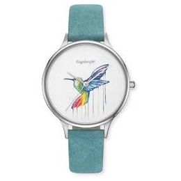 Quarzuhr Engelsrufer "Paradise Colibri", mint, t&uuml;rkis, Armbanduhren, Damen, Quarzuhr, Armbanduhr, Damenuhr, Lederarmband, analog
