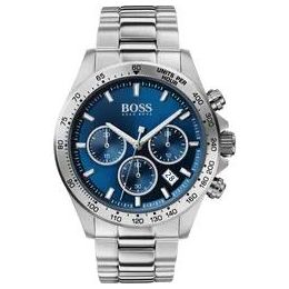 Chronograph BOSS "HERO", silber (silberfarben, blau), Armbanduhren, Damen, Chronograph, Quarzuhr, Herrenuhr, Armbanduhr, Stoppfunktion, Edelstahlarmband