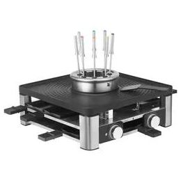 WMF Raclette "Lumero Gourmet Station 3-in-1, Raclette, Fondue und Indoor-Grill", silber (cromargan), B:35,5cm H:17cm T:35,5cm, Raclettes, sp&uuml;lmaschinengeeignete Pf&auml;nnchen/Platte, Spritzschutz, LED-Beleuchtung