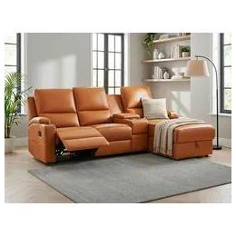 Ecksofa OTTO HOME "NAPORI Multimediasofa, 3er Kinosessel XXL, L-Form, 3 Bezugsstoffe", braun (cognac), B:240cm H:105cm T:155cm, Sofas, Ecksofa, Kinosofa mit Relaxfunktion, Getr&auml;nkehalter, Staufach und Staukasten