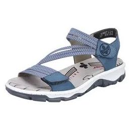 Riemchensandale Rieker, Damen, Gr. 36, blau (jeansblau), Lederimitat, Textil, Schuhe Riemchensandale, Sommerschuh, Sandalette, Klettschuh, im Sportslook