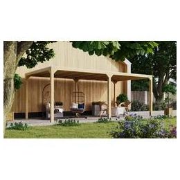 Pavillon Karibu "Gordon" SET, naturbelassen", beige (naturbelassen, naturbelassen), Pavillons, aus hochwertigem Leimholz, inkl. selbstklebender Dachfolie