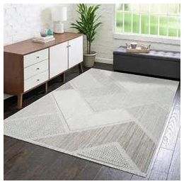 Teppich Carpet City "LINDO 8877", gr&uuml;n, B:120cm H:11mm L:170cm, Obermaterial: 100% Polyester, Teppiche, Teppich, Kurzflor, Hochtief-Muster/ 3D-Effekt, Fransen, Boho-Stil, Wohnzimmer