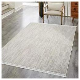 Teppich Carpet City "CLASICO 0052", grau (taupe), B:120cm H:11mm L:170cm, Obermaterial: 100% Polyester, Teppiche, Teppich, L&auml;ufer, Kurzflor, Hochtief-Muster, Boho, Fransen, Wohnzimmer