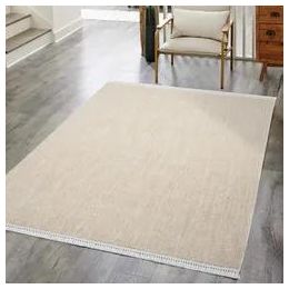 Teppich Carpet City "CLASICO 0052", gelb, B:140cm H:11mm L:200cm, Obermaterial: 100% Polyester, Teppiche, Teppich, L&auml;ufer, Kurzflor, Hochtief-Muster, Boho, Fransen, Wohnzimmer
