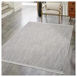 Teppich Carpet City "CLASICO 0052", grau, B:140cm H:11mm L:200cm, Obermaterial: 100% Polyester, Teppiche, Teppich, L&auml;ufer, Kurzflor, Hochtief-Muster, Boho, Fransen, Wohnzimmer