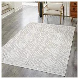 Teppich Carpet City "CLASICO 8926", beige, B:80cm H:11mm L:150cm, Obermaterial: 100% Polyester, Teppiche, Teppich, L&auml;ufer, Kurzflor, Hochtief-Muster, Boho, Fransen, Wohnzimmer