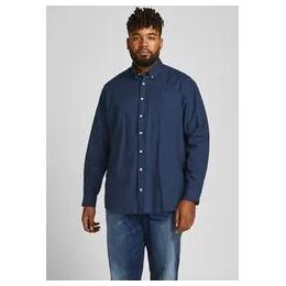 Jack & Jones PlusSize Langarmhemd "OXFORD SHIRT", Herren, Gr. 6XL (72/74), N-Gr, blau (navy blazer), Web, Obermaterial: 100% Baumwolle, JACK & JONES PLUSSIZE, unifarben, normal, Rundhals, Hemden