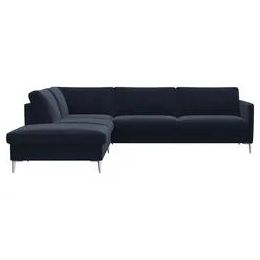 Ecksofa FLEXLUX "Fiore, L-Form", blau (royal blau), B:266cm H:85cm T:225cm, 100% Polyester, Sofas, Ecksofa, schmale Armlehnen, Kaltschaum, F&uuml;&szlig;e Alu