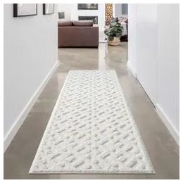 Hochflor-Teppich Carpet City "FOCUS737", beige (creme), B:80cm H:20mm L:300cm, Obermaterial: 100% Polypropylen, Teppiche, Boho-Teppich, Hochtief-Muster/ 3D-Effekt, f&uuml;r Wohnzimmer, Schlafzimmer