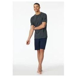 Shorty Schiesser "Casual Essentials", Herren, Gr. 60, schwarz (203, anthrazit), Single Jersey, Obermaterial: 100% Baumwolle, gestreift, unifarben, bequem kurz, Rundhals, Homewear-Sets Shorty, mit Streifen