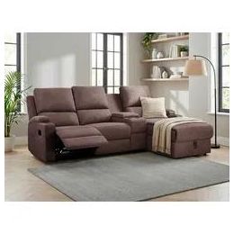 Ecksofa OTTO HOME "NAPORI Multimediasofa, 3er Kinosessel XXL, L-Form, 3 Bezugsstoffe", braun (dunkelbraun), B:240cm H:105cm T:155cm, Sofas, Ecksofa, Kinosofa mit Relaxfunktion, Getr&auml;nkehalter, Staufach und Staukasten