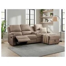 Ecksofa OTTO HOME "NAPORI Multimediasofa, 3er Kinosessel XXL, L-Form, 3 Bezugsstoffe", grau (taupe), B:240cm H:105cm T:155cm, Sofas, Ecksofa, Kinosofa mit Relaxfunktion, Getr&auml;nkehalter, Staufach und Staukasten
